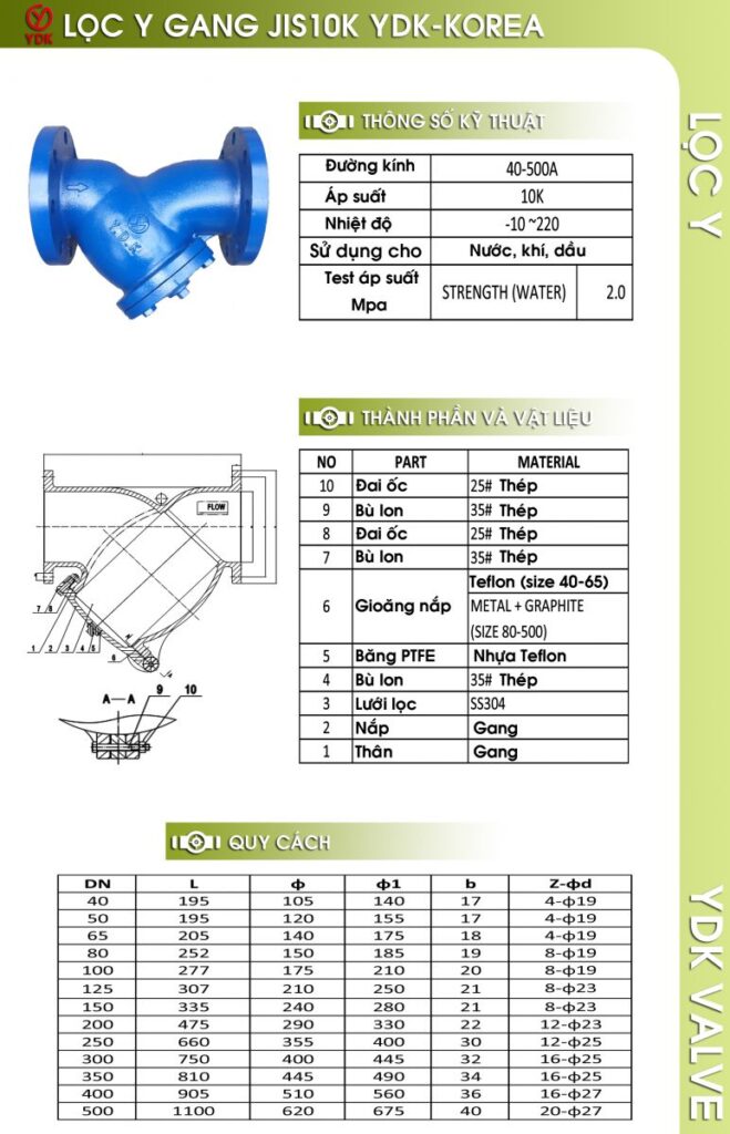 Y lọc gang JIS 10K - YDK | Thép Bảo Tín